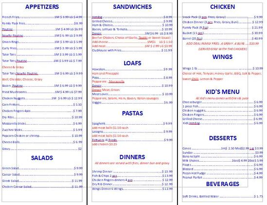 Menu at Burger Baron, Swan Hills