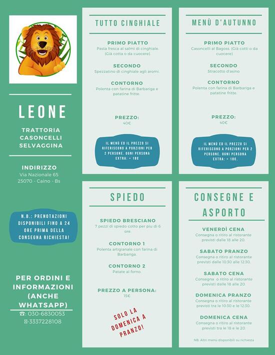 Menu da Trattoria Pizzeria Leone, Caino