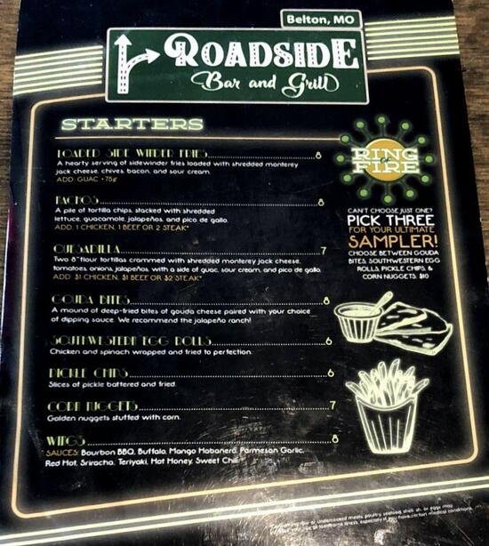 Menu at Roadside Bar & Grill, Belton