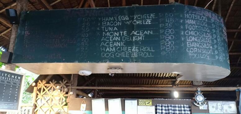 Menu at Acean SeaFront Acenak Haws restaurant, Milagros
