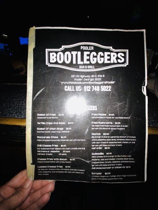 Menu at Bootleggers Pooler pub & bar, Pooler