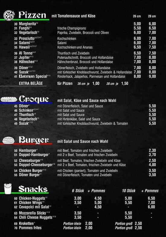 Menu at Batman Grillhouse pizzeria, Rendsburg