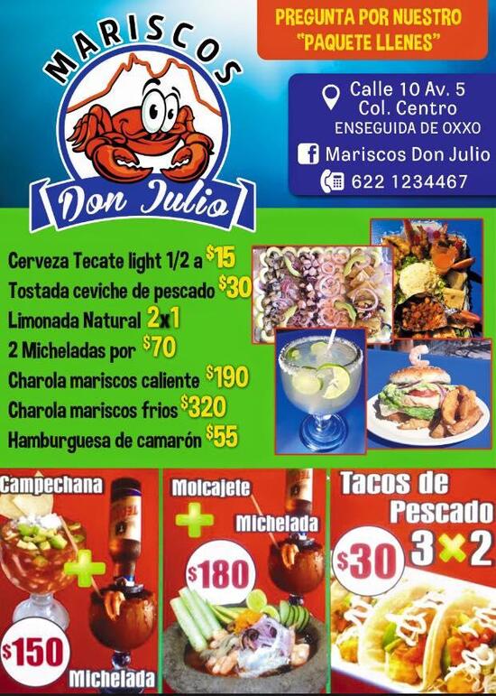 Menu at Mariscos Don Julio restaurant, Guaymas, C. 10