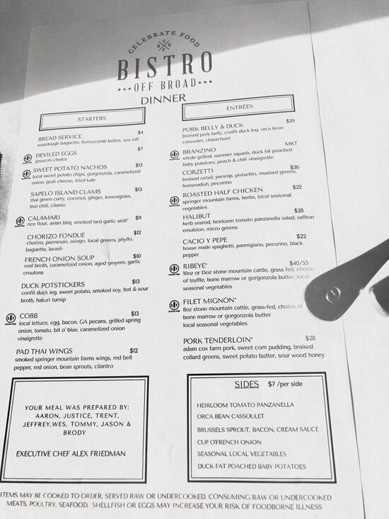 Menu at Bistro Off Broad pub & bar, Winder