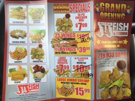 Menu at JJ Fish & Chicken restaurant, Hammond, Calumet Ave
