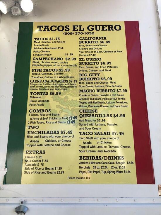 Menu at El Guero restaurant, Albany
