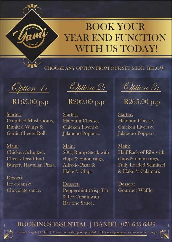 Menu at Yami Rib & Burger restaurant, Boksburg, Shop 14