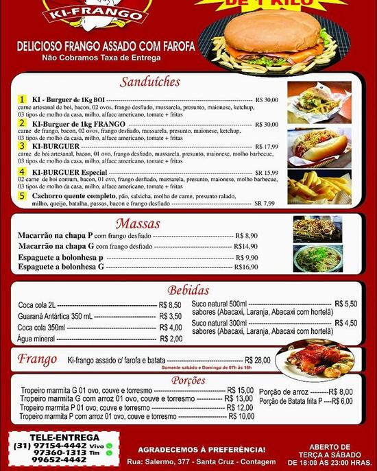 Menu em Ki Frango restaurante, Contagem, Rua salermo 377