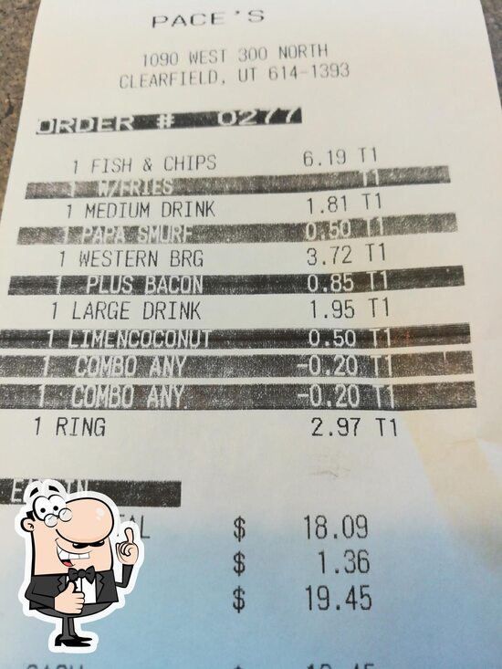Menu at Pace's Drive In restaurant, Clearfield, W 300 N