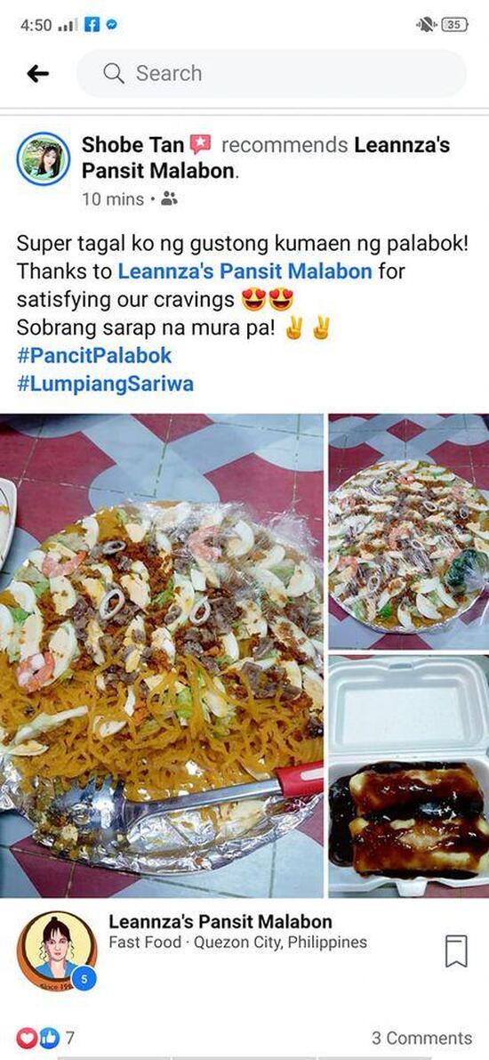 Menu at Leannza's Pancit Malabon restaurant, Quezon City