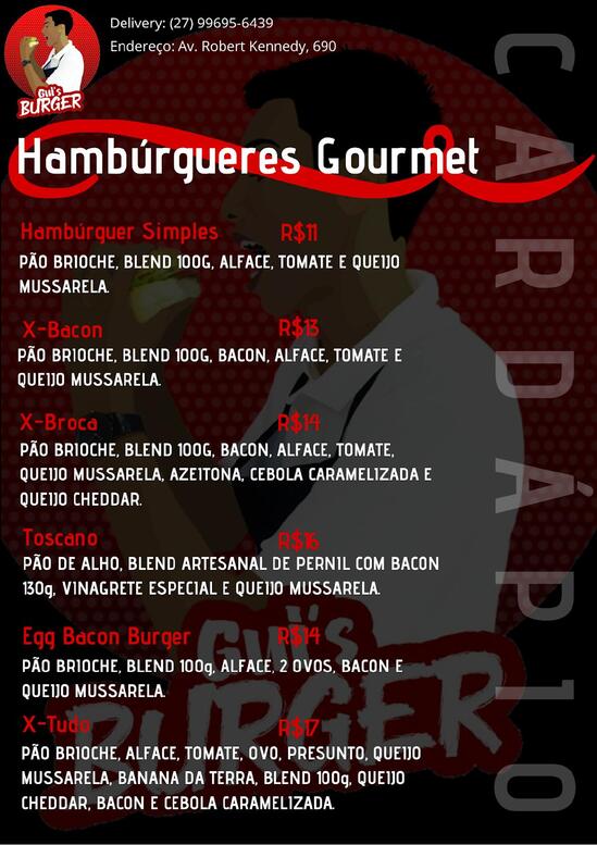 Menu em Gui`s Burger restaurante, Vitoria