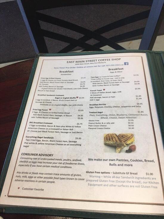Menu at East Main Street Coffee and Sandwich Shop restaurant, New Port ...