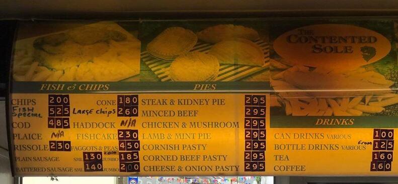 Menu at The Contented Sole fast food, Narberth
