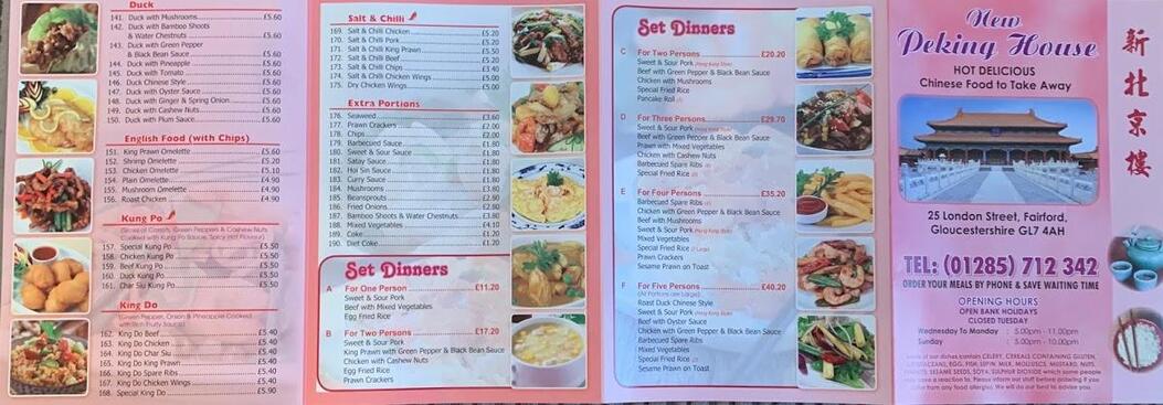 Menu at New Peking House fast food, Fairford