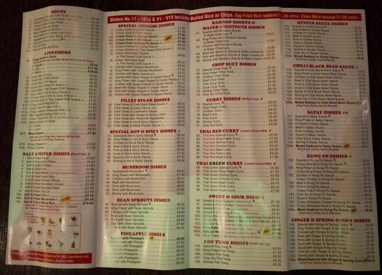 Menu at Hiu Man fast food, Hebden Bridge