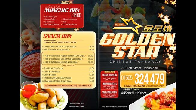 Menu at The Golden Star fast food, Johnstone