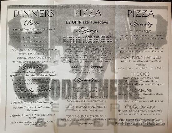 Menu at The Godfather's Eatery pizzeria, Lockport