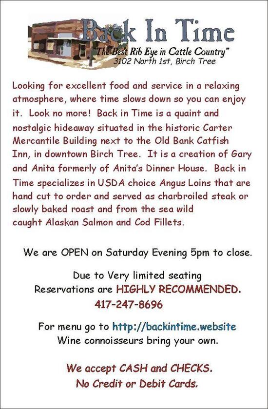 Back In Time in Birch Tree - Restaurant reviews