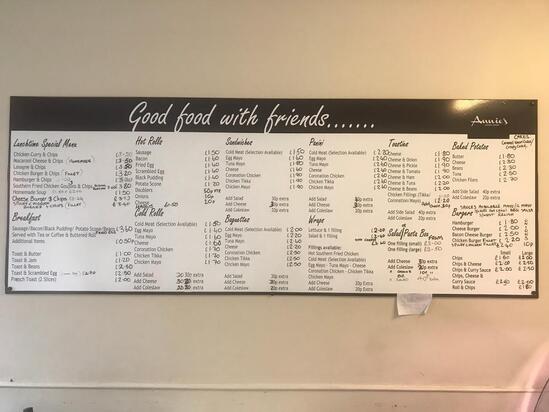 Menu at Grub Hub Uddingston cafe, Glasgow