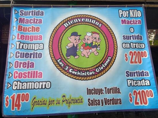 Menu at Carnitas "Los Tres Cochinitos Glotones" restaurant, Santa ...