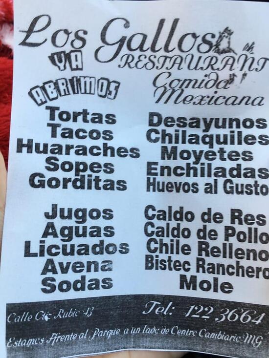 Menu at Restaurant Los Gallos, Tecate