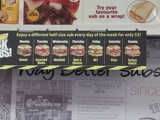 Menu at Capt Submarine restaurant, Saint John, Hickey Rd