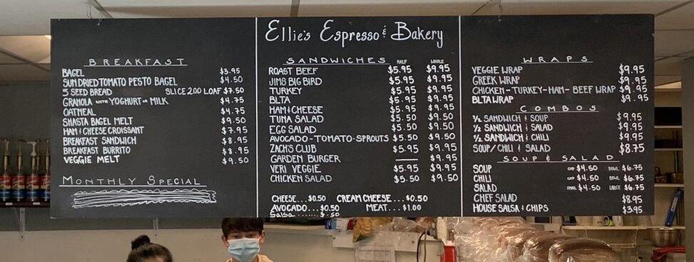 Menu at Ellie's Espresso & Bakery, Weed