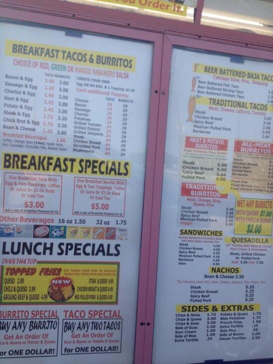 Menu at Tornado Taco restaurant, Missouri City, FM 1092 Rd