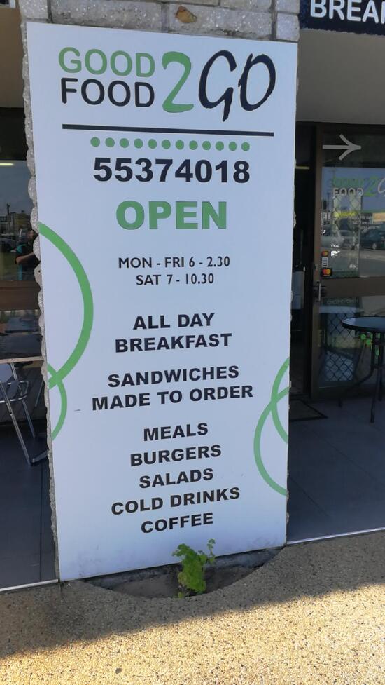 Menu at Good Food 2 Go restaurant, Biggera Waters