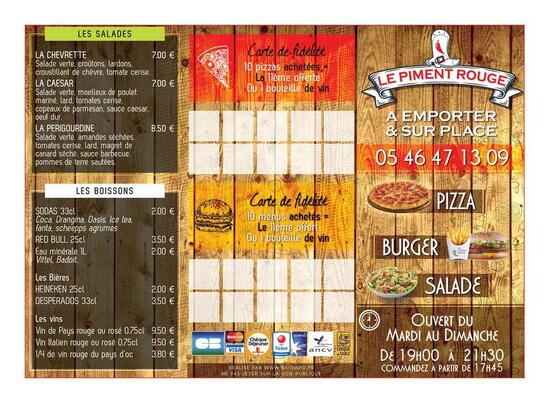 Menu au Le Piment Rouge restaurant, Saint-Just-Luzac