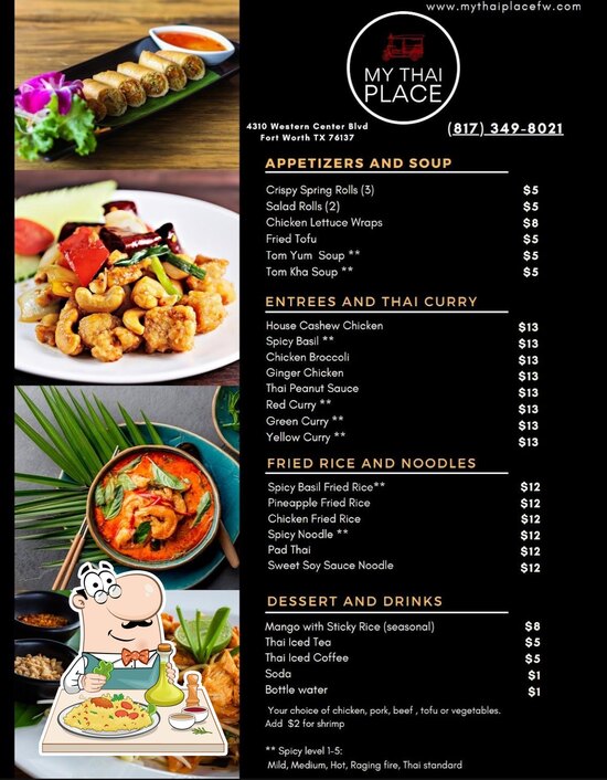 Menu at My Thai Place restaurant, Fort Worth