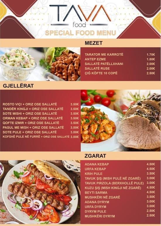 Menu at Tava Food restaurant, Prizren