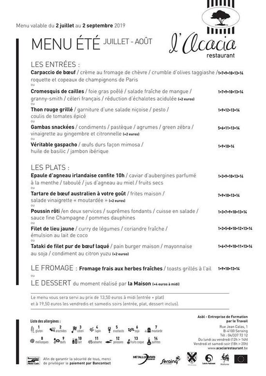 Menu au L'Acacia, Seraing