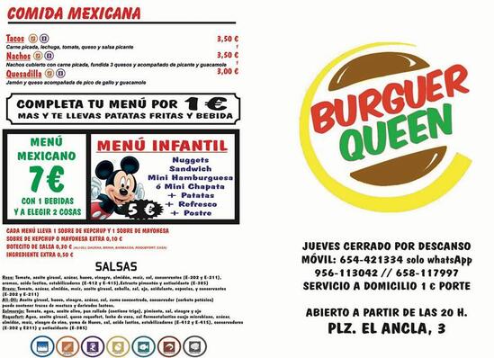 Menu at Burguer Queen restaurant, Barbate