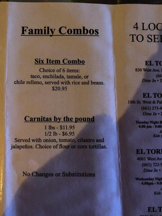 Menu at El Toreo DC restaurant, Palmdale, E Ave S