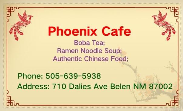 Menu at phoenix cafe, Belen