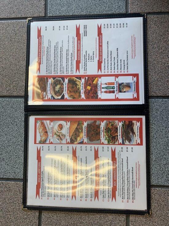 Menu at Pho Tan Mai restaurant, Stafford