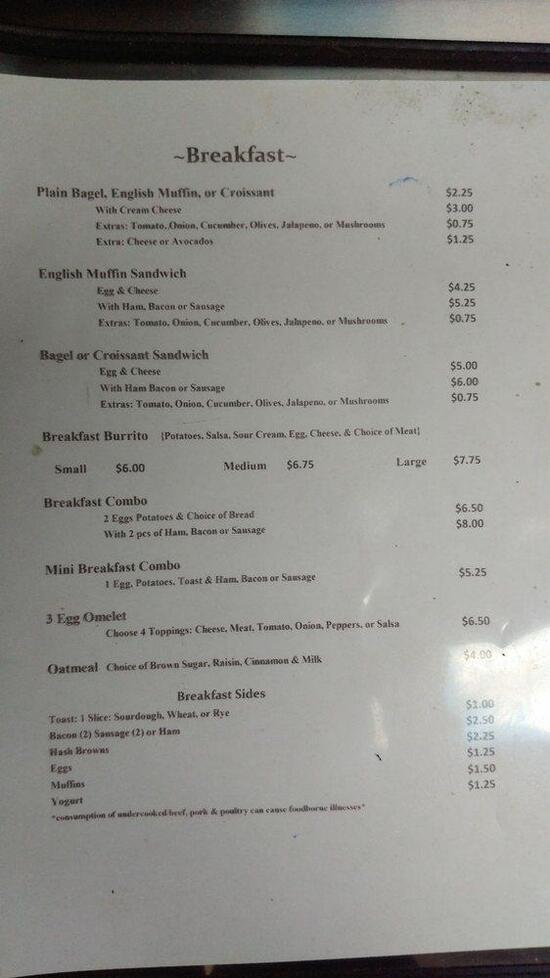 Menu at Courthouse Cafe, Eureka