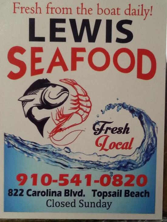 Menu at Lewis seafood restaurant, Topsail Beach