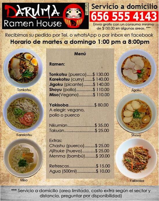 Carta del restaurante Daruma Ramen House, Ciudad Juarez