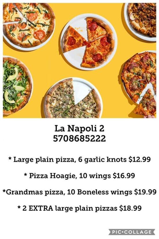 Menu at La Napoli II pizzeria, Wapwallopen