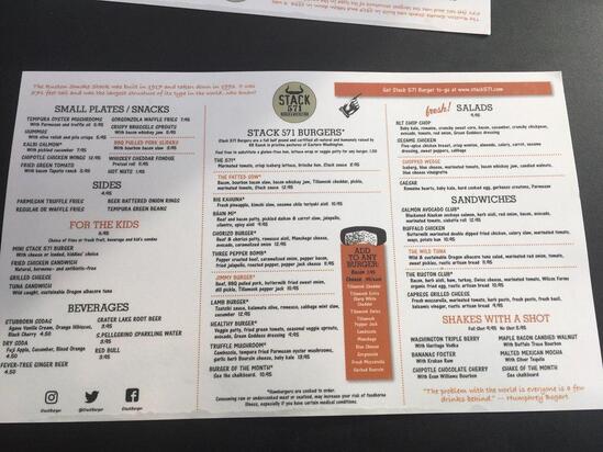 Menu at Stack 571 Burger And Whiskey Bar, Tacoma