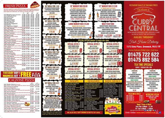 Menu at Curry Central restaurant, Greenock