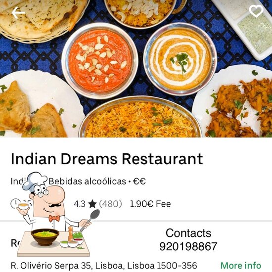 Menu em Indian Dreams Restaurant, Lisboa, R. Olivério Serpa 35D