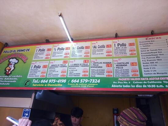 Carta del restaurante Pollos el Primo del Guamuchil, Tijuana, La Paz 3A