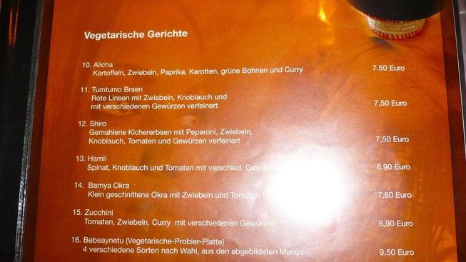 Menu at Restaurant Kilimanjaro, Heidelberg
