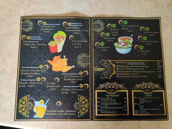 Menu at Arabisk restaurant, Künzelsau