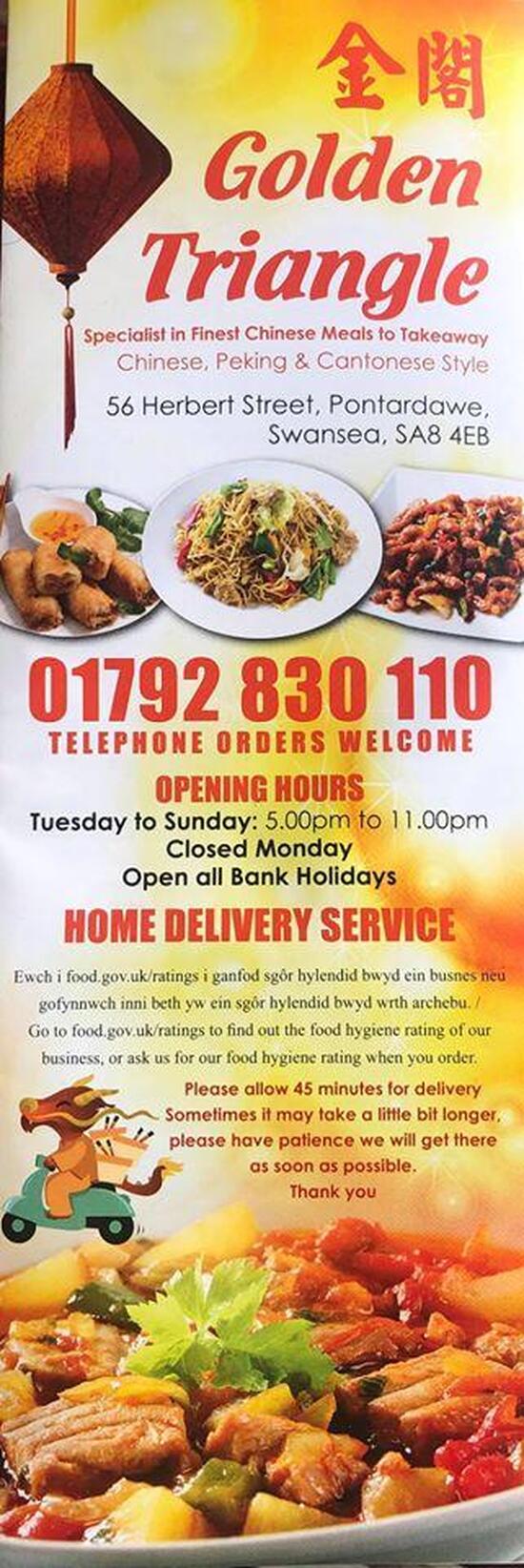 Menu at Golden Triangle fast food, Pontardawe