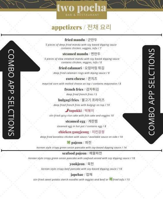 Menu at Two 2 Pocha Korean BBQ, Selma