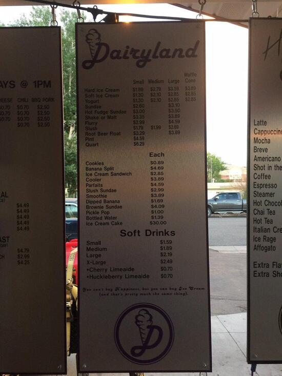 Menu at Dairyland & Hot City Coffee restaurant, Thermopolis